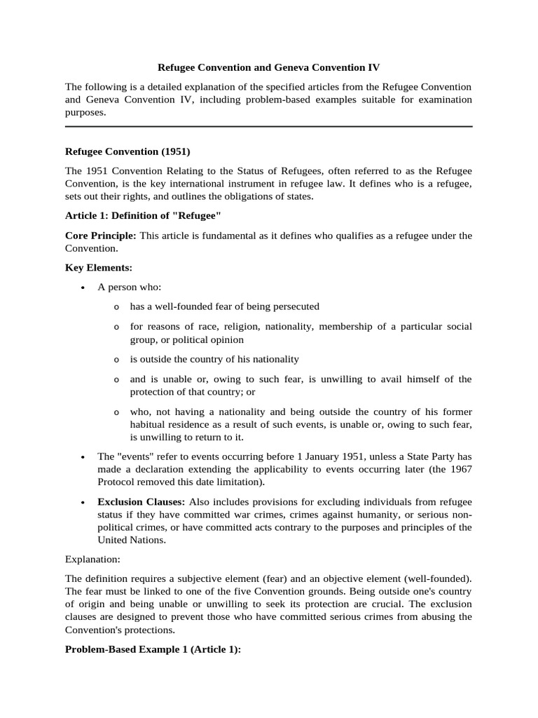 Refugee Convention and Geneva Convention IV | PDF | Military Occupation ...