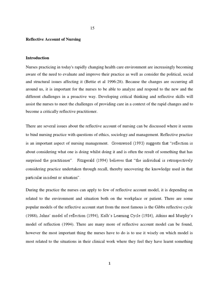 Reflective Account of Nursing1 | PDF | Reflective Practice | Critical ...