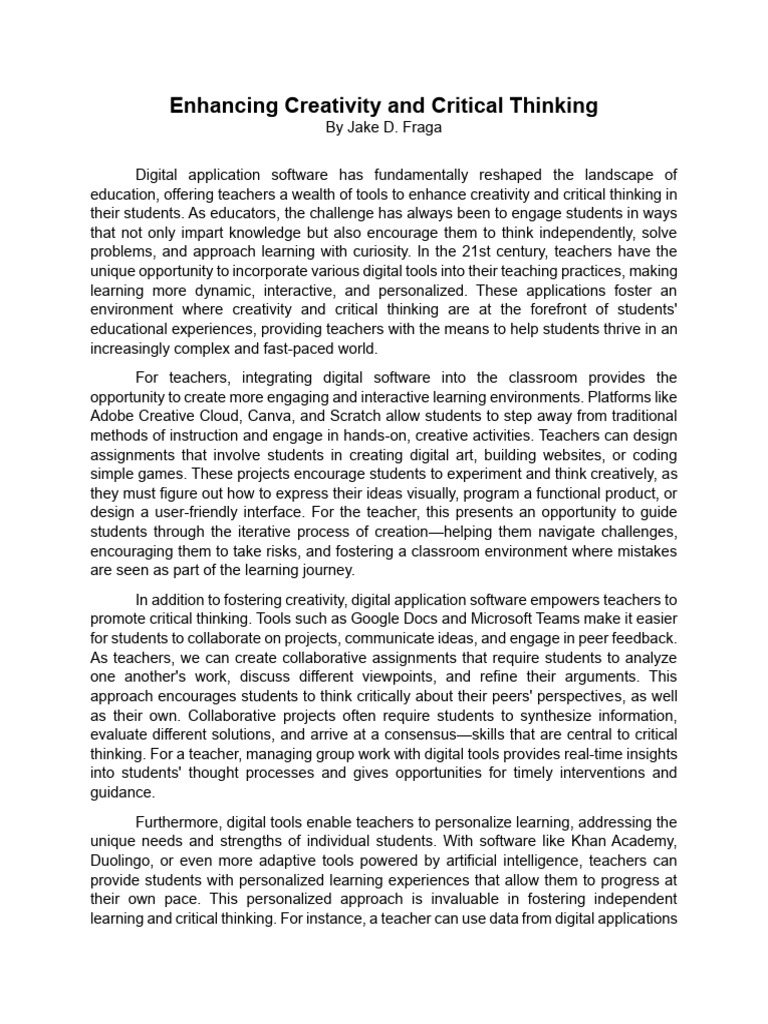 Enhancing Critical Thinking with Digital Tools | PDF | Creativity ...
