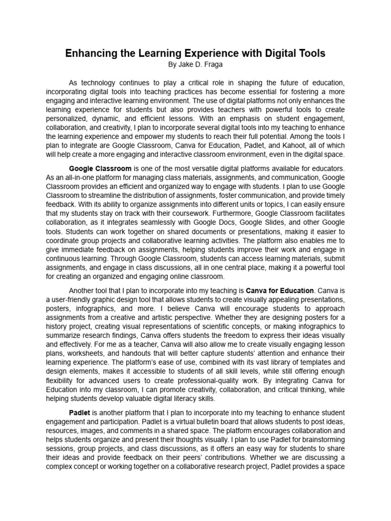 Enhancing The Learning Experience With Digital Tools | PDF | Classroom | Learning