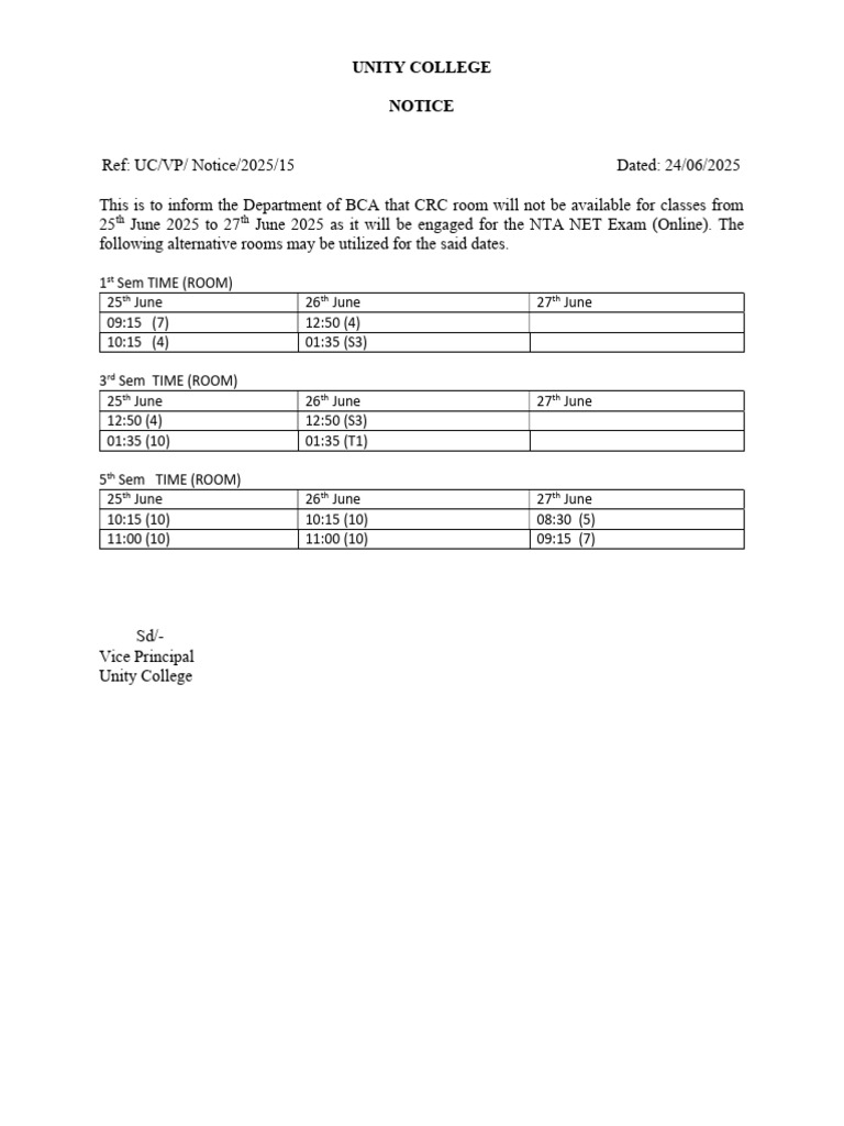15 VP Notice_Room Shifting for BCA_June 2025 | PDF