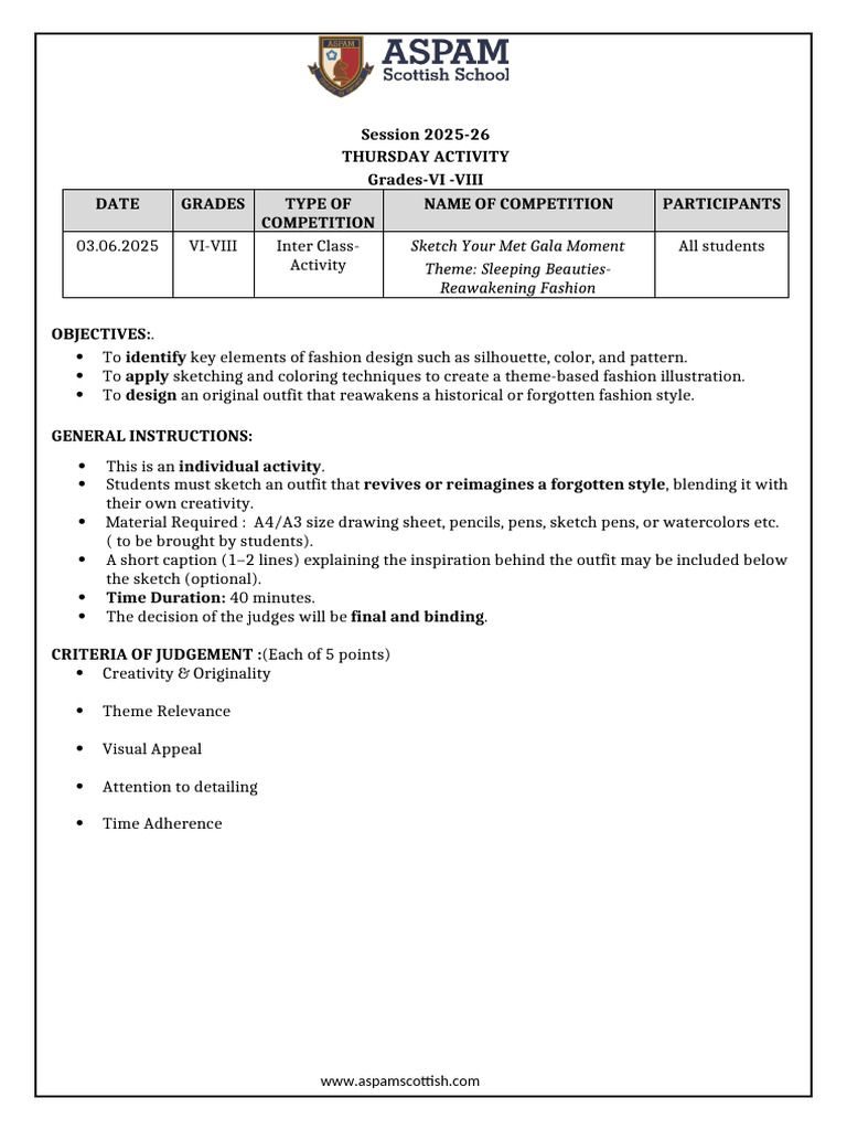 Thursday Activity Protocol-03.06.2025 - Middle Wing | PDF