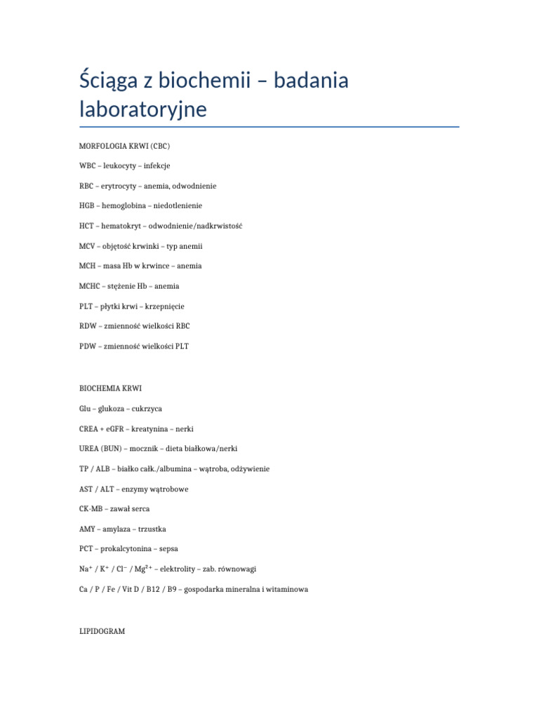 Sciaga Biochemia Badania | PDF