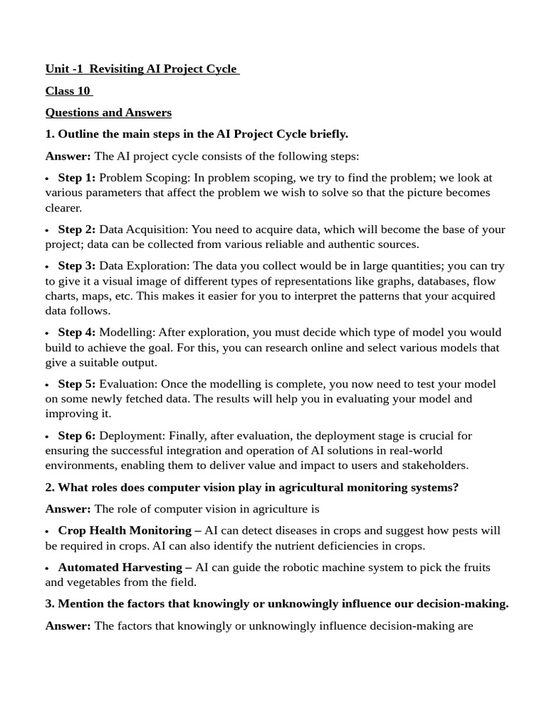 CLASS 10 - Unit 1 Revisiting AI Cycle Notes | PDF | Artificial ...