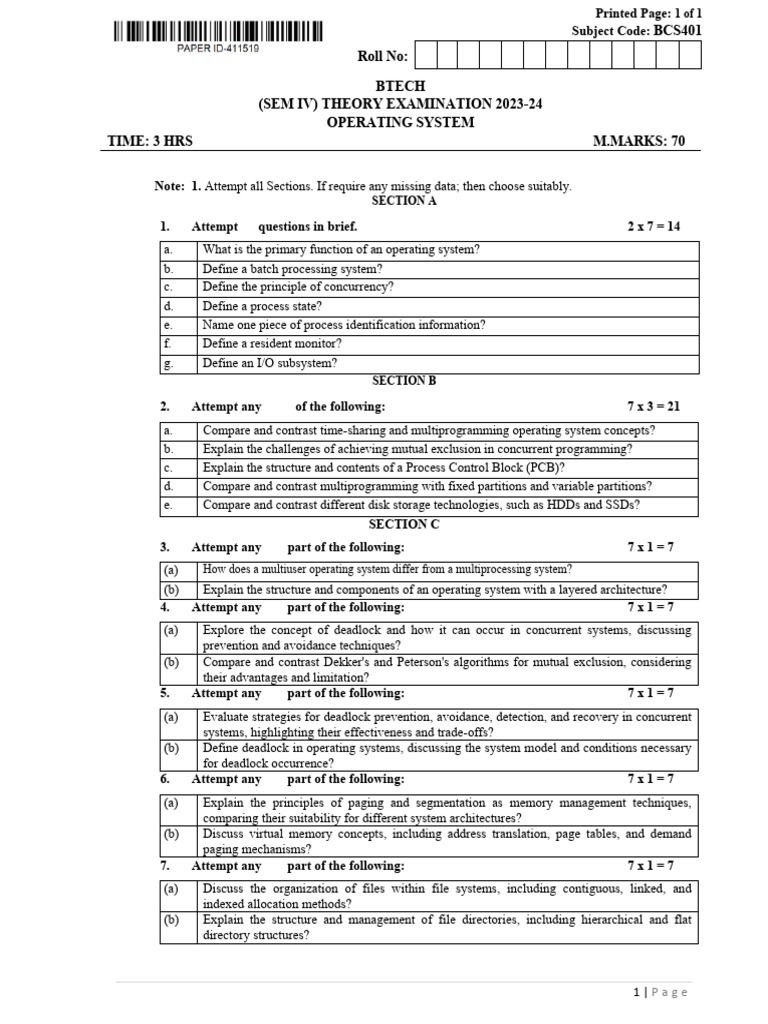Operating System IV Sem PYQS (3year) | PDF | Operating System | Scheduling (Computing)