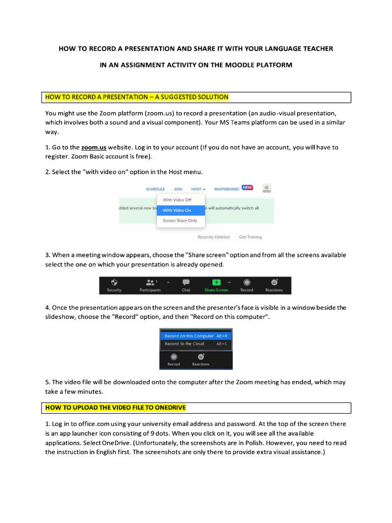 Recording and Sharing Presentation - Instructions For Student (Eng) | PDF