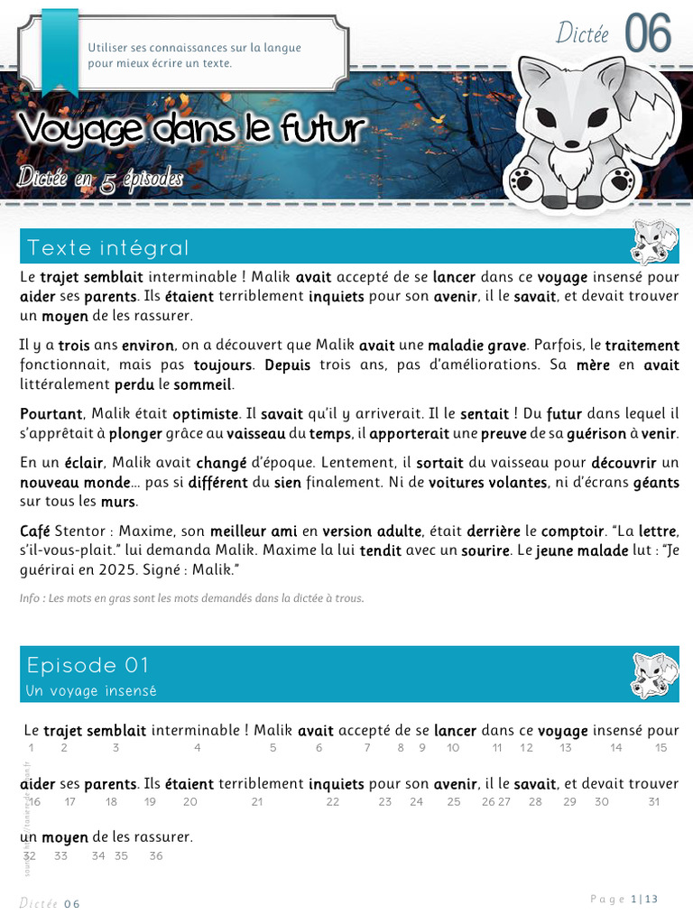 Voyage dans le futur : dictée 06 | PDF