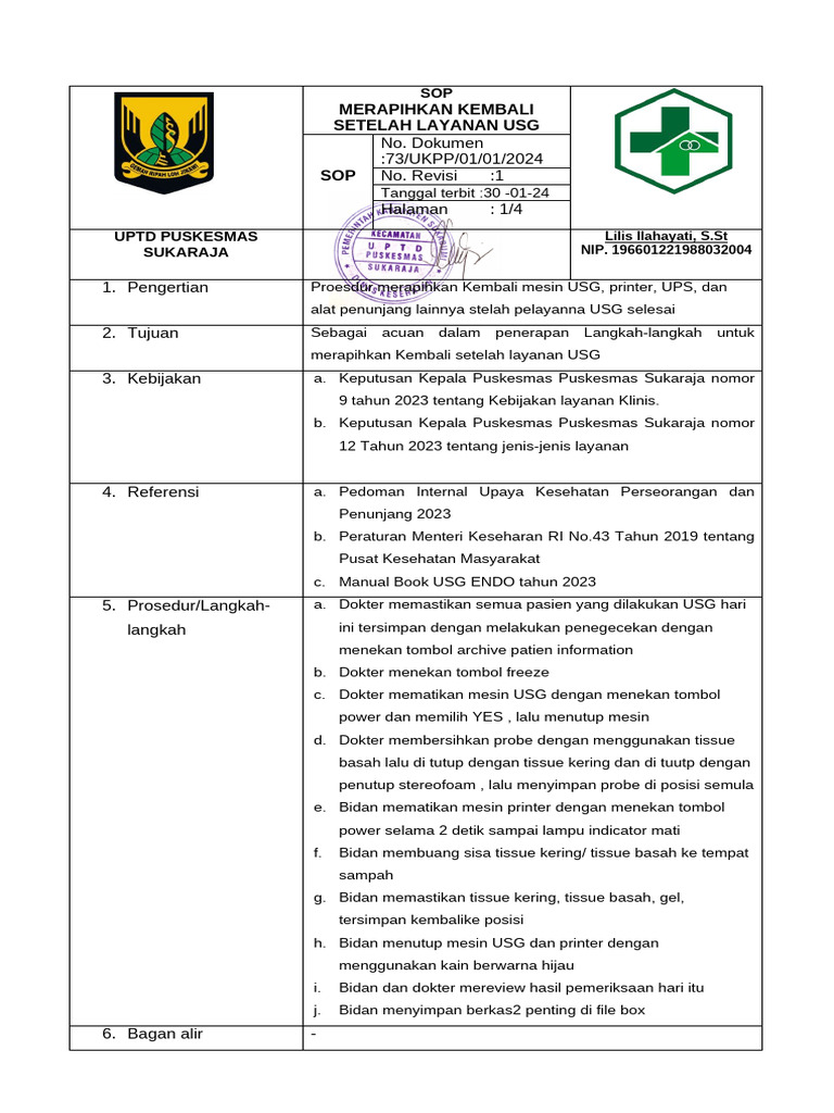 Sop Merapihkan Kembali Setelah Pelayanan Usg | PDF