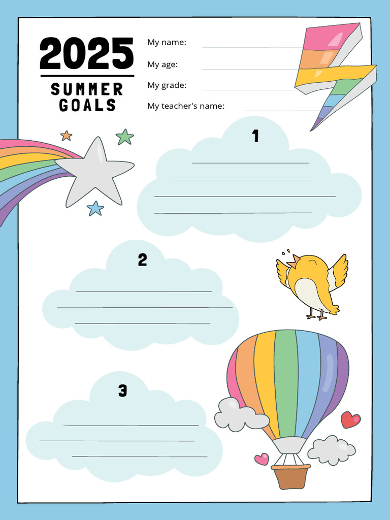 Back To School Student Goals Worksheet in Blue Lined Style | PDF
