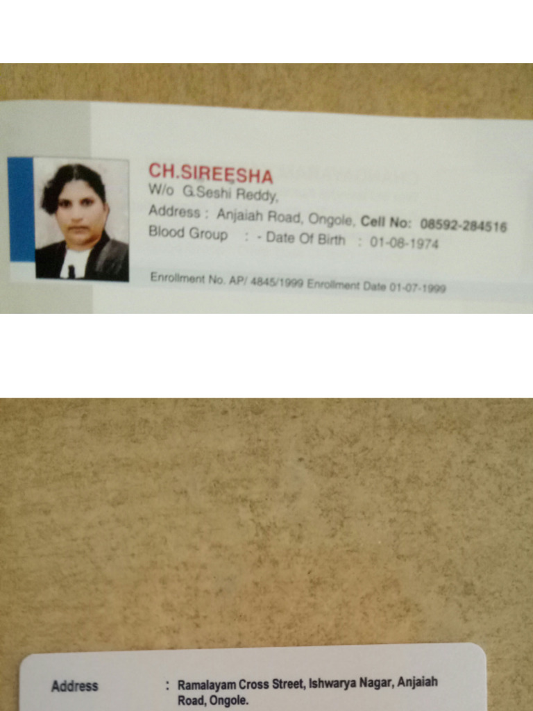 Advocate ID Card & Address of Sireesha | PDF
