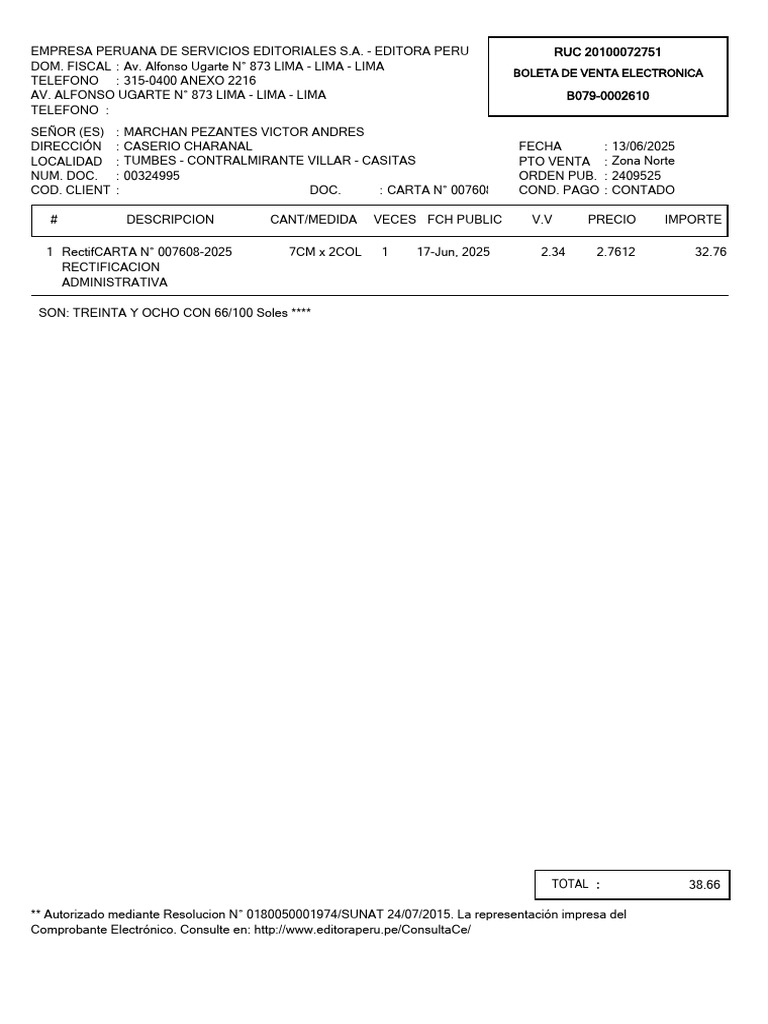 Boleta de Venta Electronica | PDF