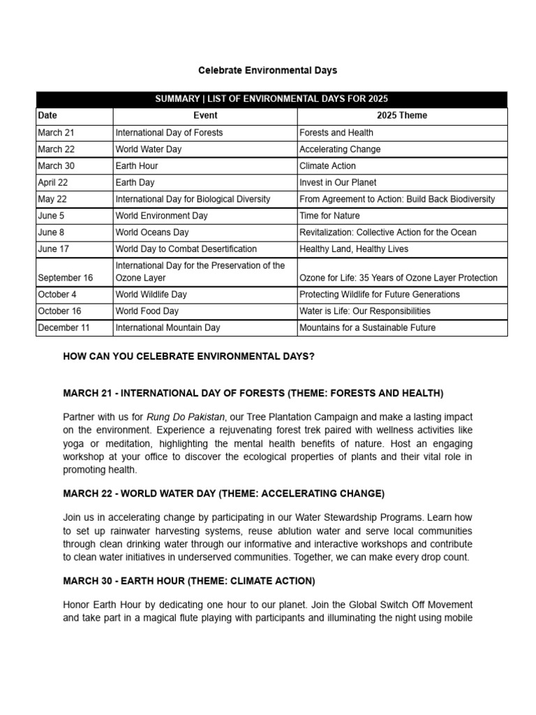 Environmental Days Calendar 2025 | PDF | Natural Environment ...