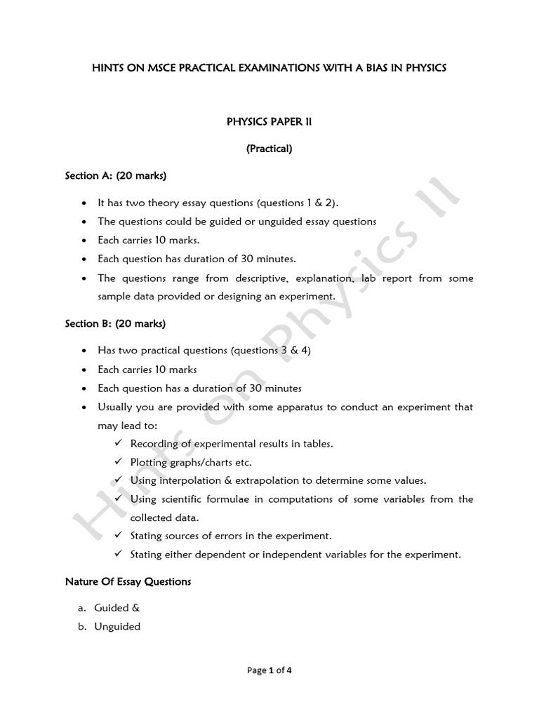 Hints On Physics II Questions | PDF | Experiment | Physics