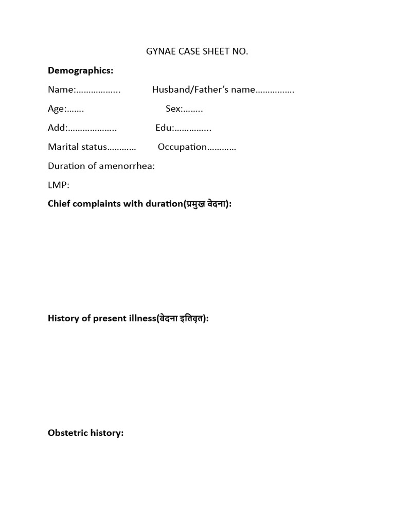 Gynaecology Case Sheet Template | PDF