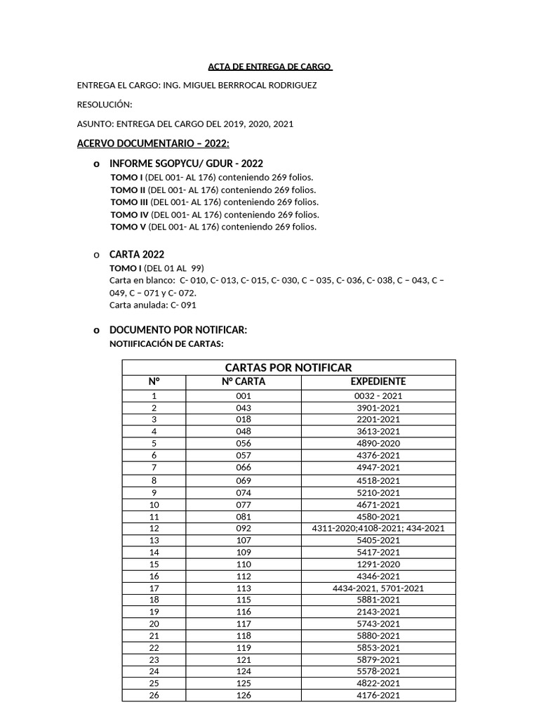 Acta de Entrega de Cargo 2019-2022 | PDF