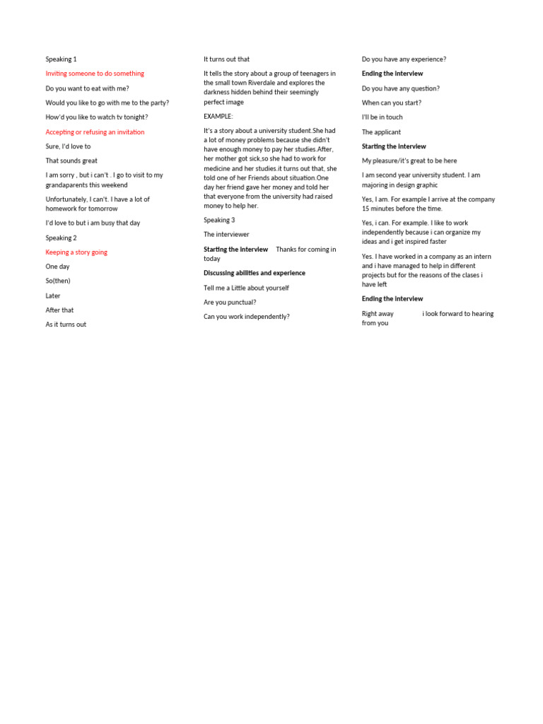 Speaking 1 Referncias o Guias | PDF