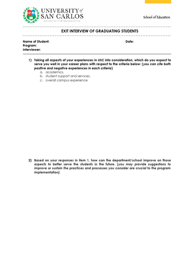 Exit Evaluation of Graduating Students (Interview Questionnaire ...