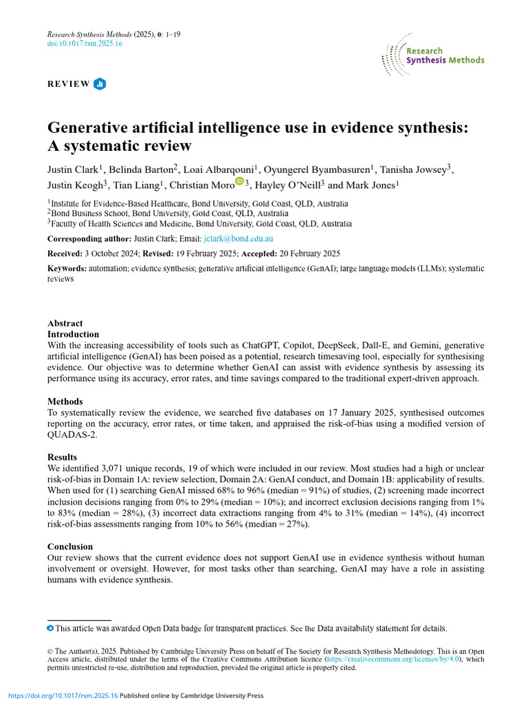 GenAI in Evidence Synthesis: A Review | PDF | Systematic Review