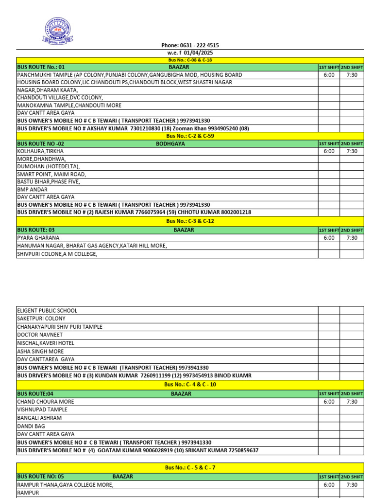 Bus Route 2025 - 26 (CURRENT) | PDF | Public Services | Land Vehicles
