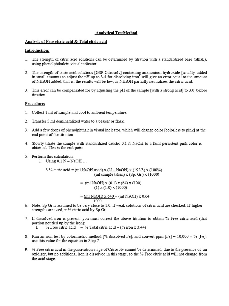 Analysis Procedures Acids & Base | PDF | Titration | Chemistry