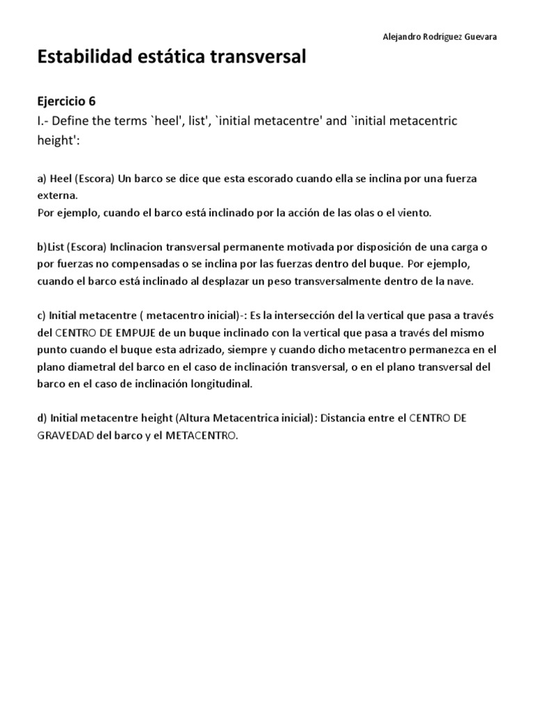 Estabilidad Estática Transversal | PDF | Transporte de agua | Mecánica