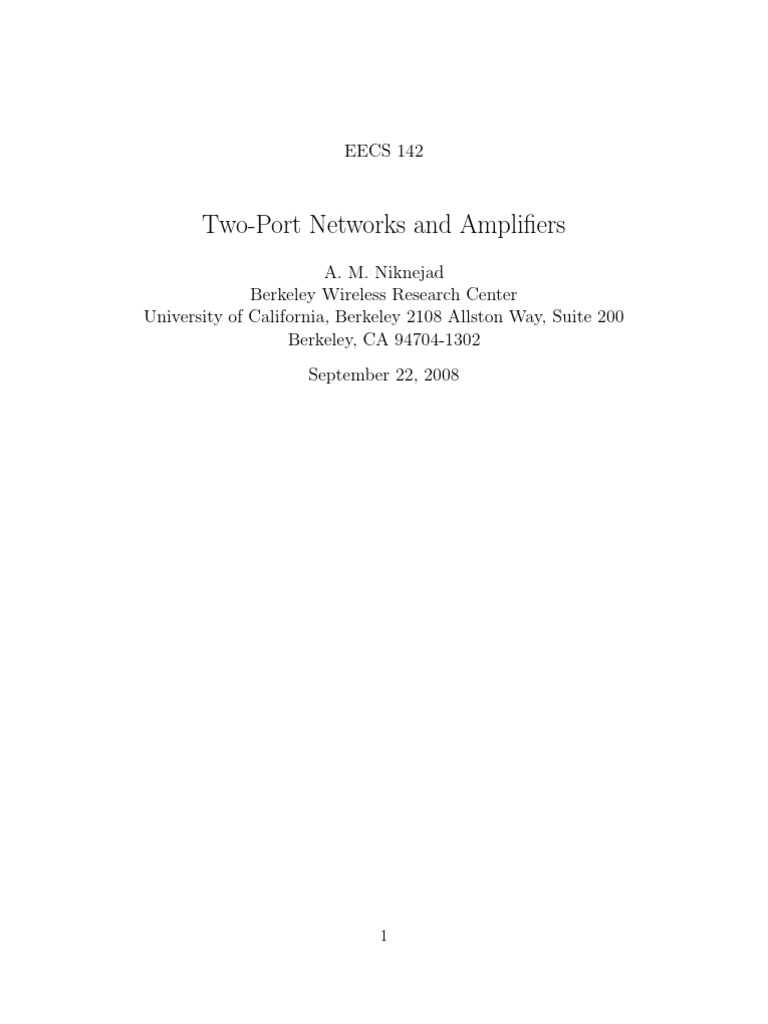 Two-Port Networks and Amplifiers: EECS 142 | PDF | Electrical ...