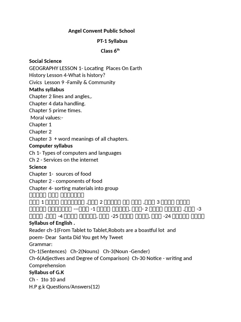 Class 6 PT-1 Syllabus Overview | PDF