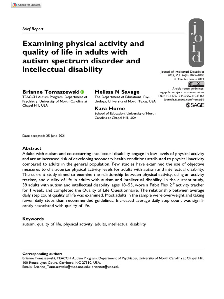 Physical Activity's Impact on Quality of Life in Adults with Autism ...