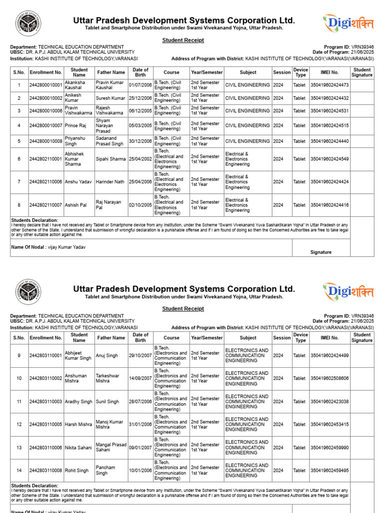 KIT StudentReceipt 135 With IMEI | PDF