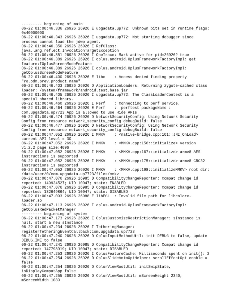 Com - Upgadata.up7723 Logcat | PDF | Java (Programming Language) | Thread (Computing)