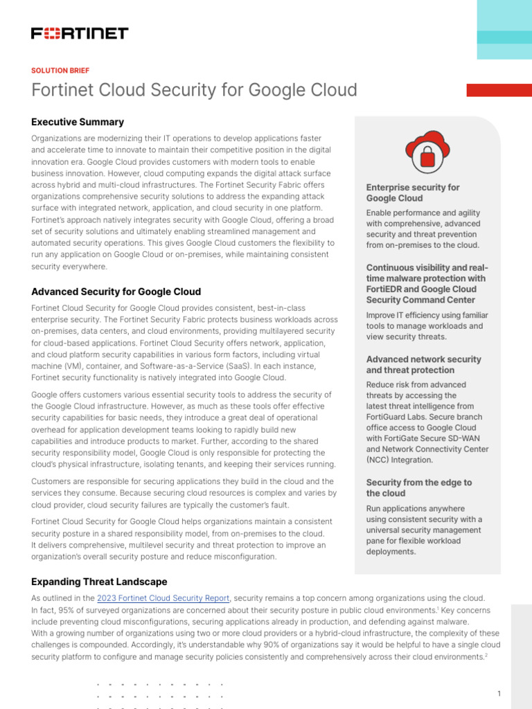 SB Fortinet Dynamic Cloud Security For Google | PDF | Cloud Computing | Security