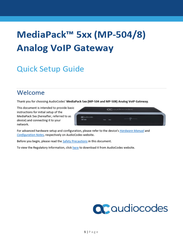 Mediapack 504 508 MP 5xx Voice Gateway Quick Guide | PDF | Ip Address ...