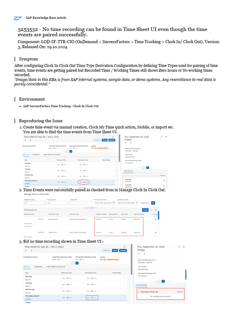 Time Recording Issues in SuccessFactors UI | PDF | Computer Science ...