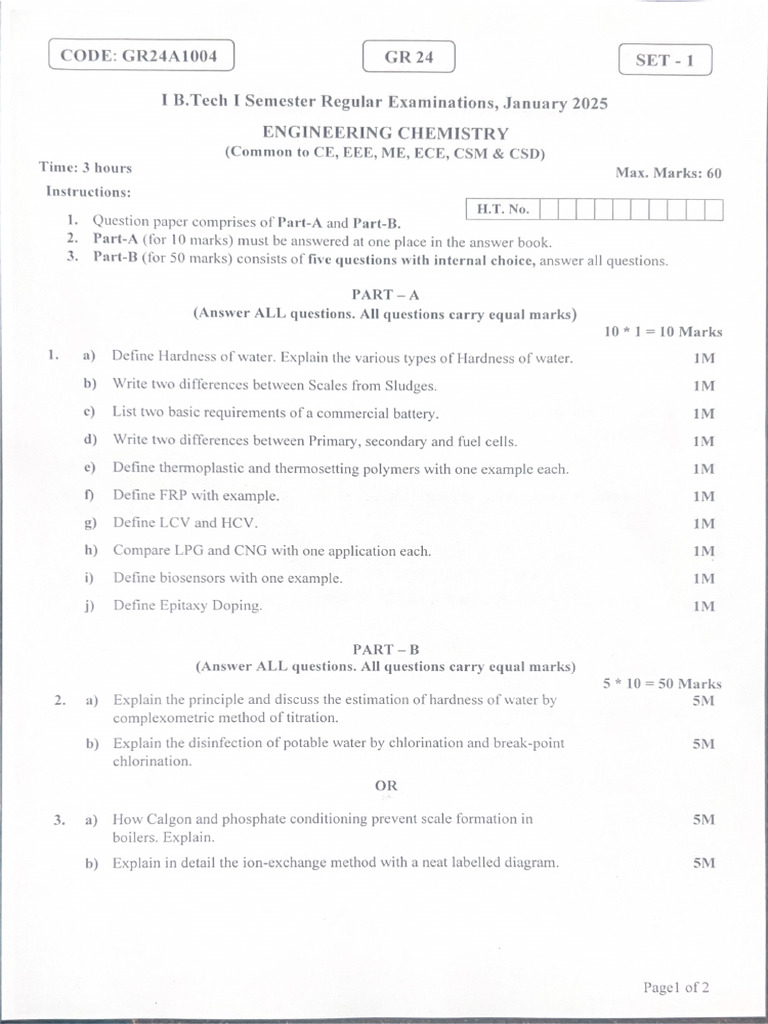 Chemistry Sem 1 Question Paper | PDF