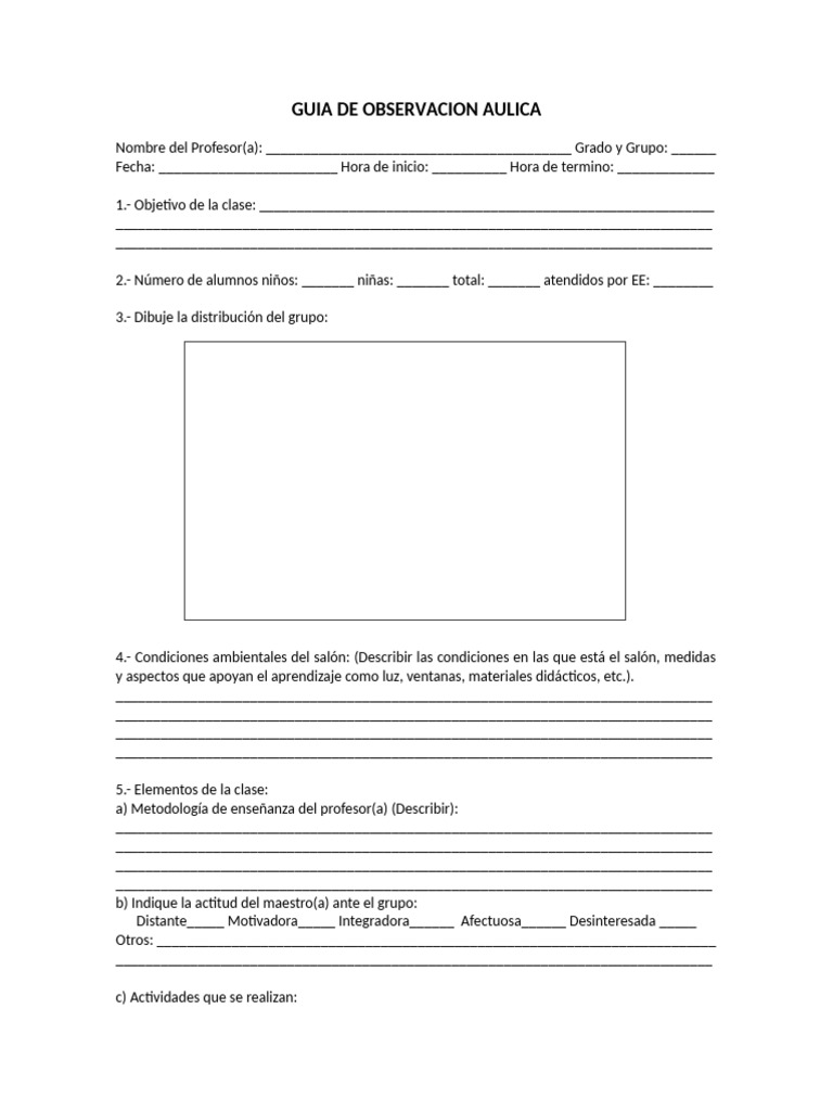Guía de Observación Aúlica Detallada | PDF | Aprendizaje | Modificación ...
