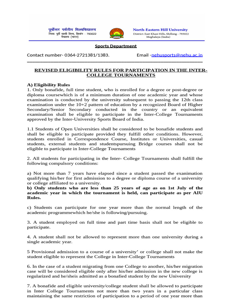 Eligibility Rules For Inter College Tournament | PDF | Academic Degree ...
