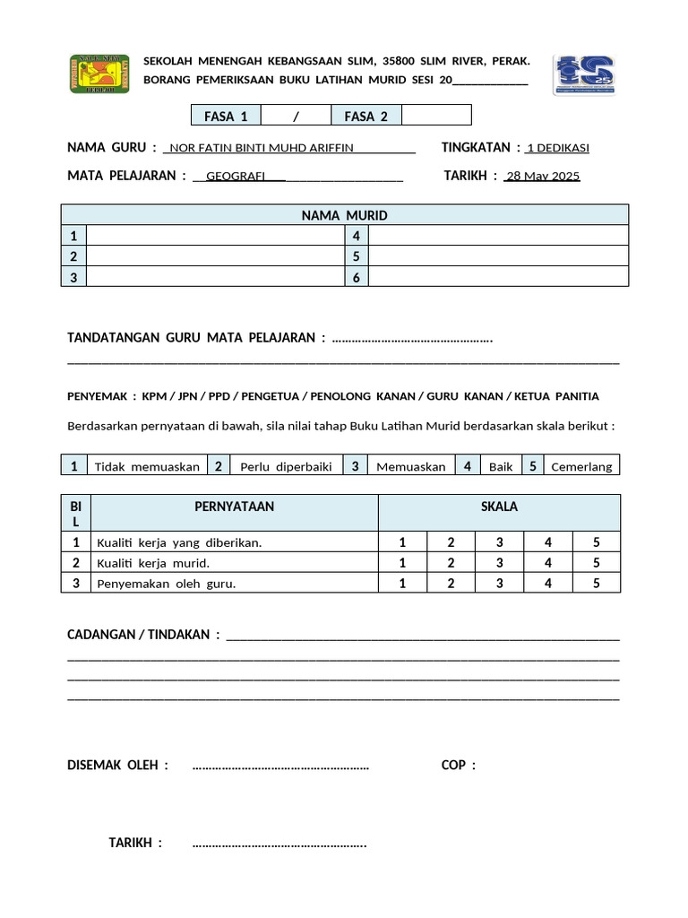 Borang Semakan BLM | PDF