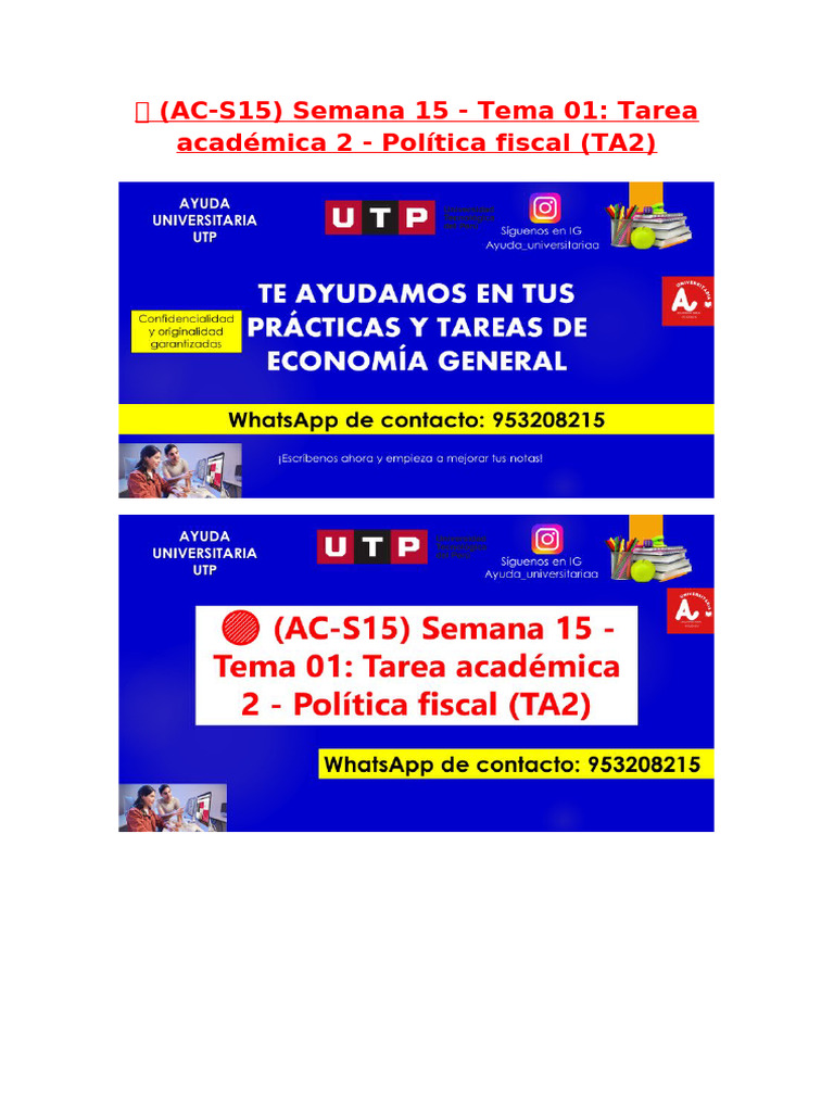 ? (AC-S15) Semana 15 - Tema 01 Tarea Académica 2 - Política Fiscal (TA2) | PDF