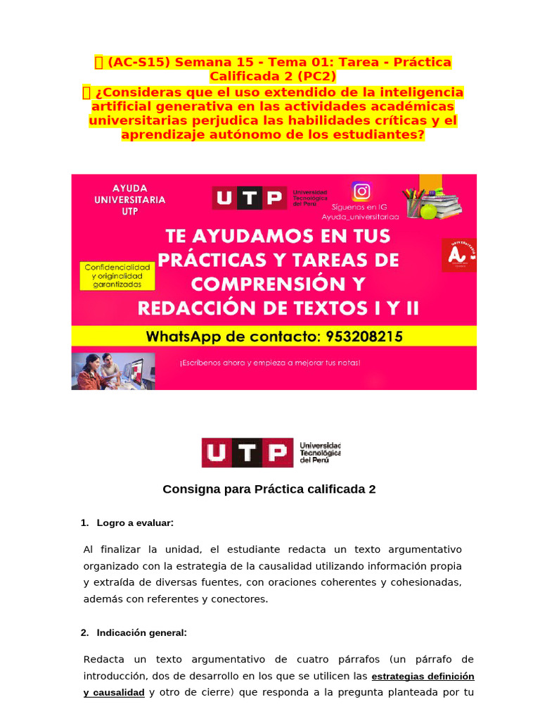? (AC-S15) Semana 15 - Tema 01 Tarea - Práctica Calificada 2 (PC2) NOTA 20 | PDF | Coma | Puntuación
