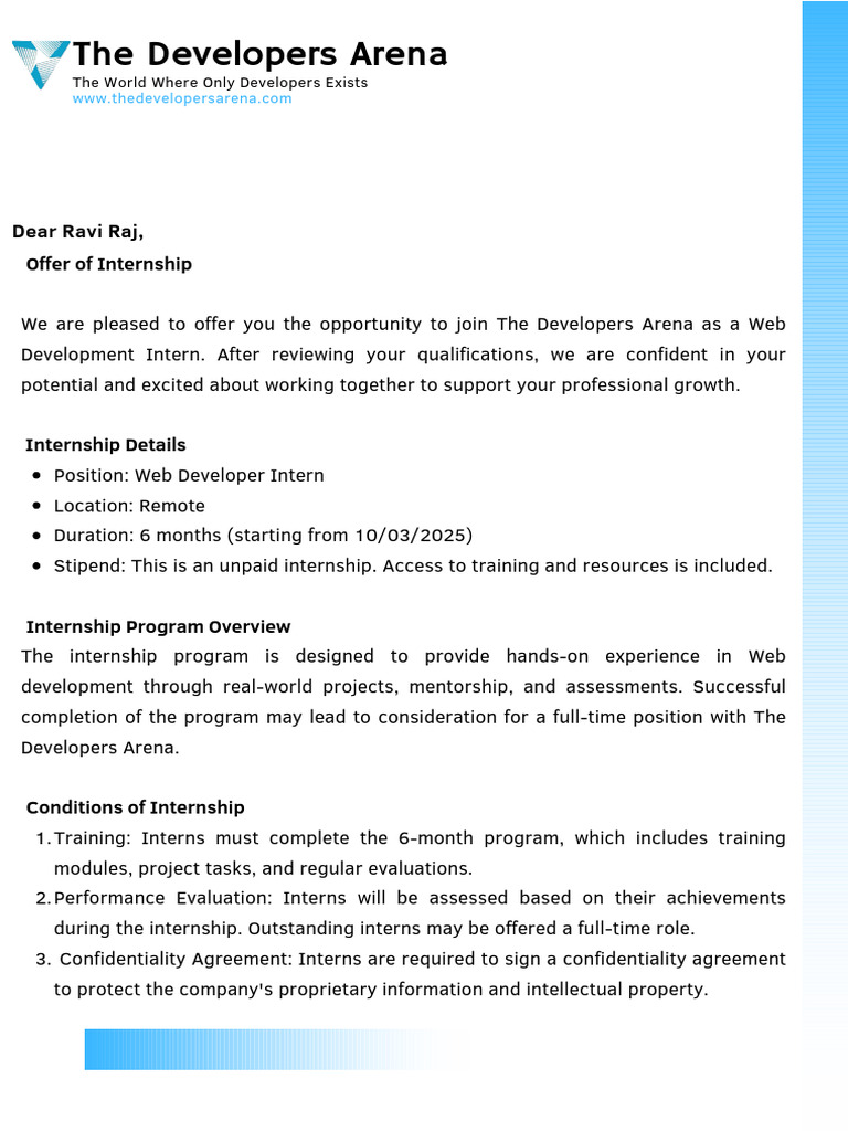 Web Development Internship Offer | PDF