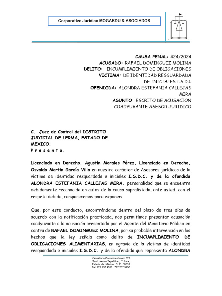 Escrito de Acusacion 1 | PDF | Abogado | Gobierno