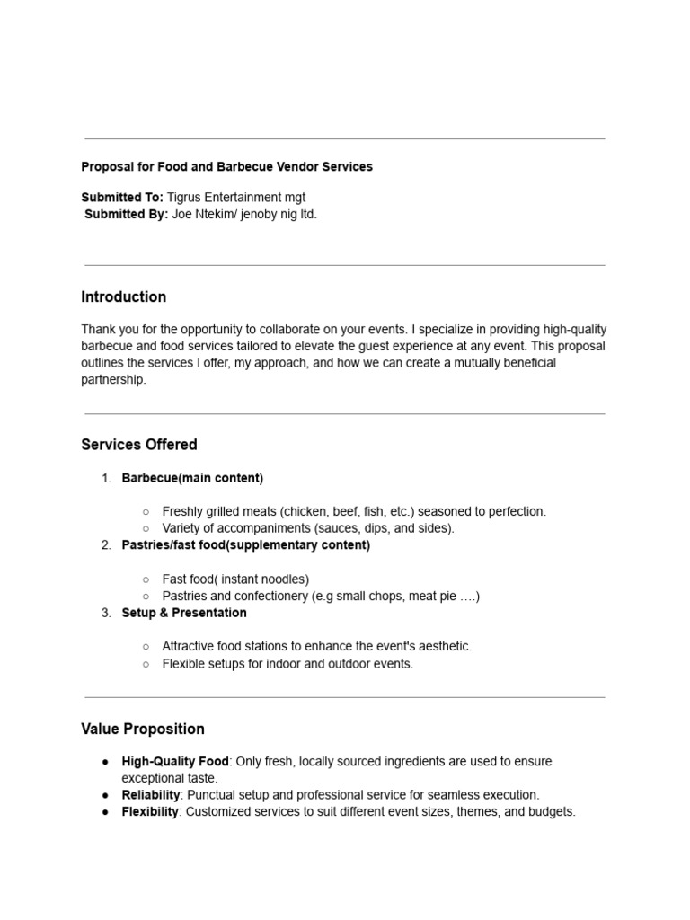 Proposal For Fast Food and Barbecue Vendor Services | PDF | Fast Food ...