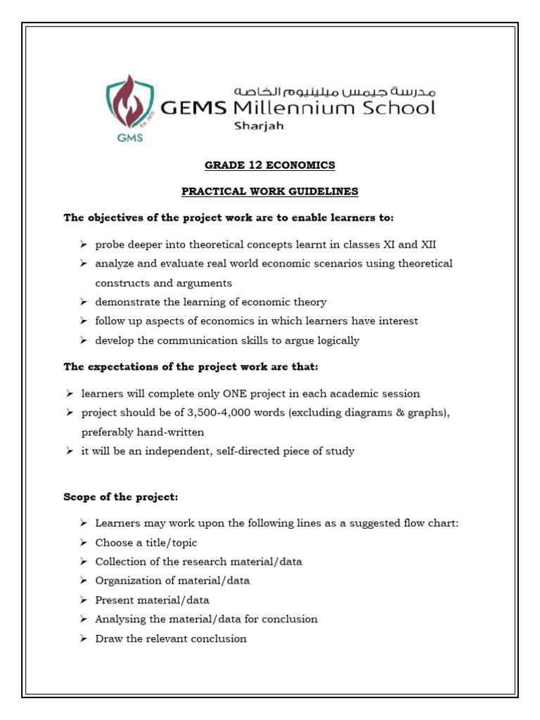 GR 12 Eco Project Work Guidelines 2025-26 | PDF | Learning | Economics