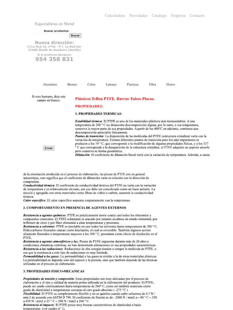 Plasticos - Teflon PTFE | PDF