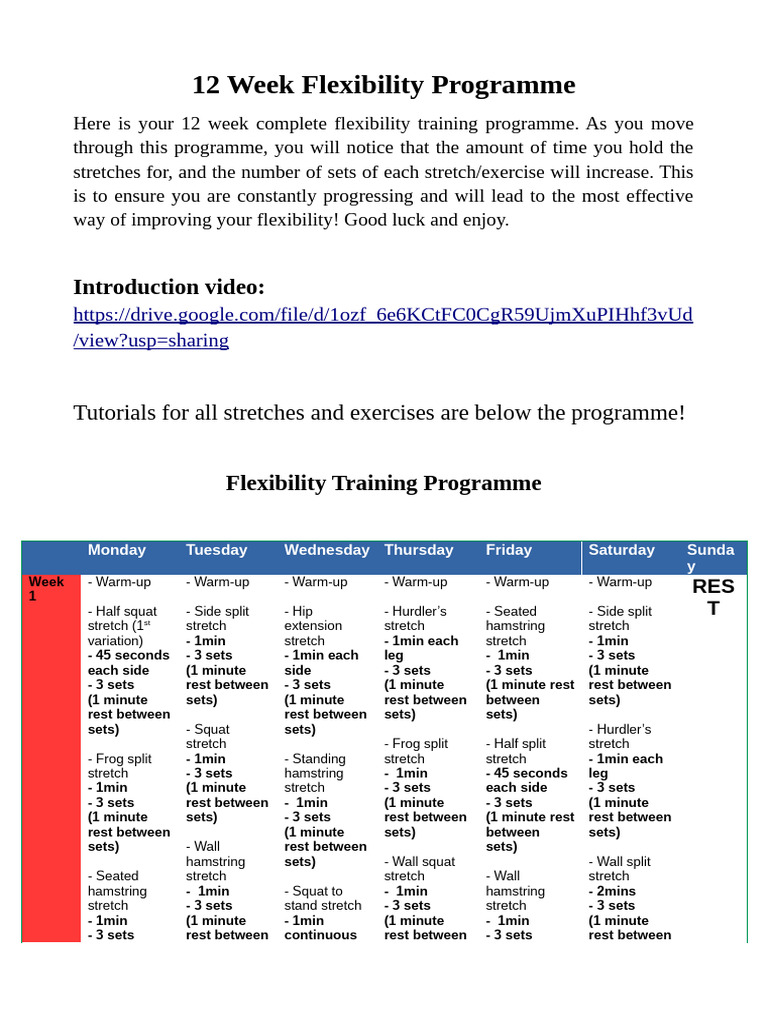 12 Week Flexibility Programme | PDF | Weight Training