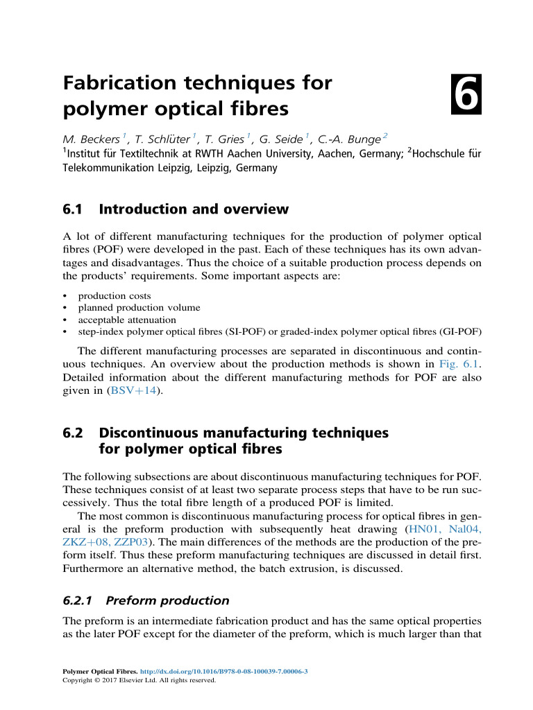 6 - Fabrication Techniques For Polymer Optical Fibres | PDF | Polymers | Polymerization
