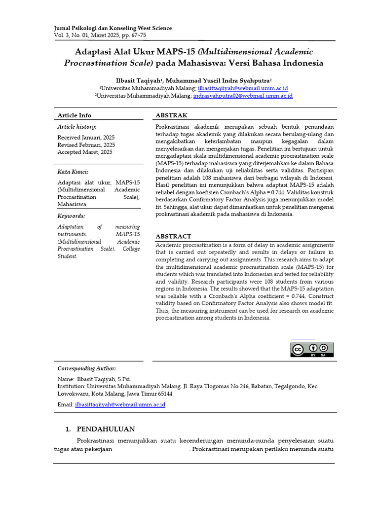 Adaptasi Alat Ukur MAPS-15 Multidimensional Academ | PDF
