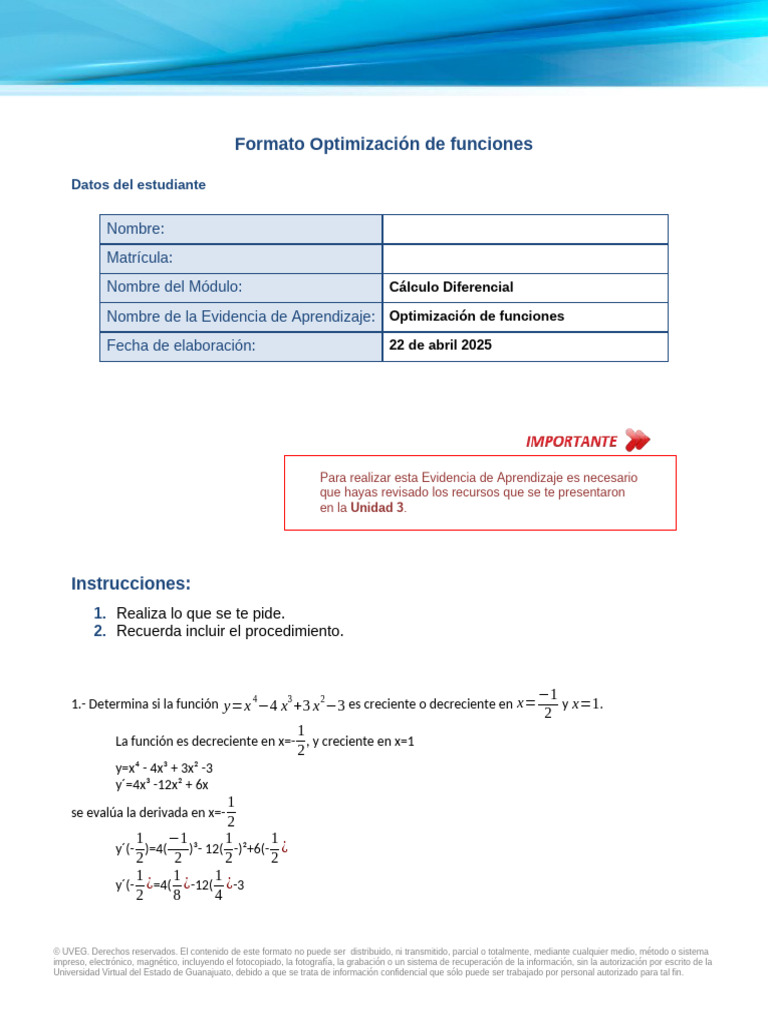 EA6 - Optimización de Funciones | PDF | Análisis matemático