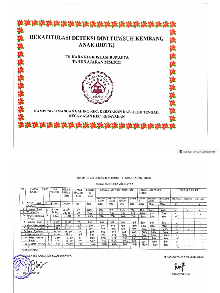 Rekapitulasi Deteksi Dini Tumbuh Kembang Anak (DTK) | PDF