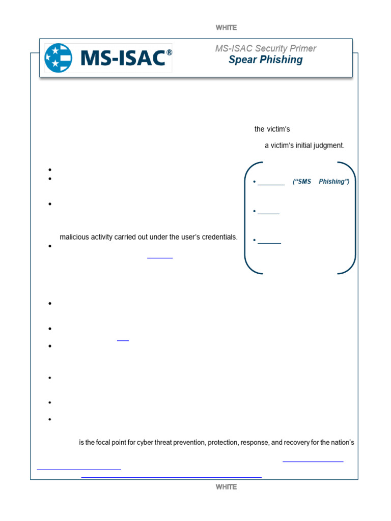 MS ISAC Security Primer Spear Phishing | PDF | Phishing | Information ...